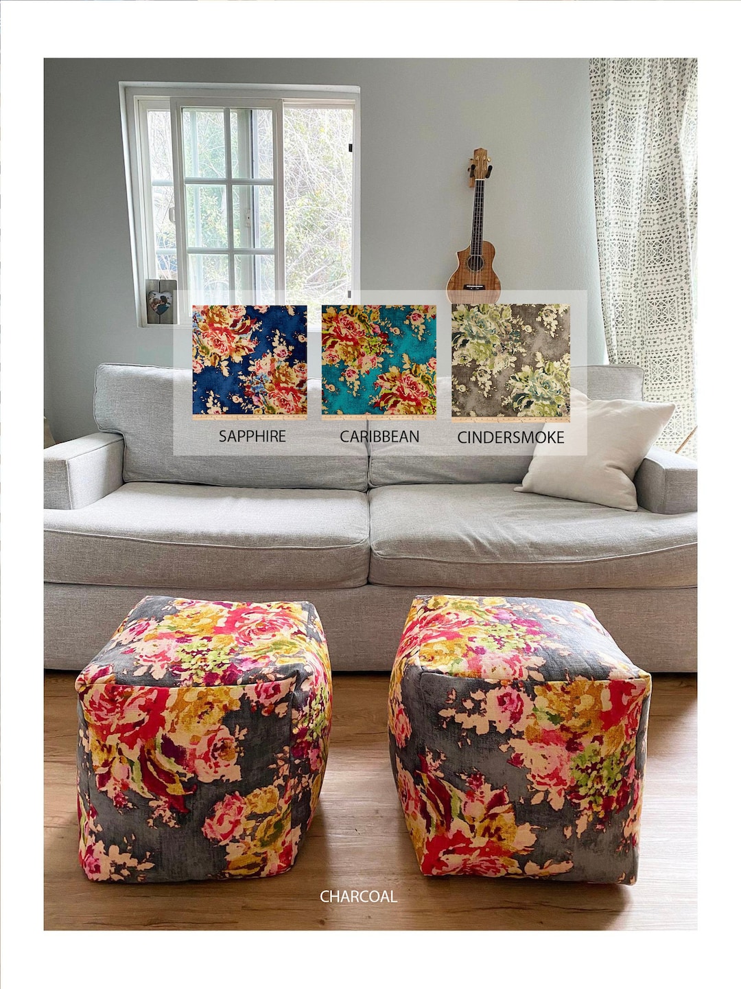 Floral Pouf Ottoman: Covington Venus, Washable Cover - Etsy
