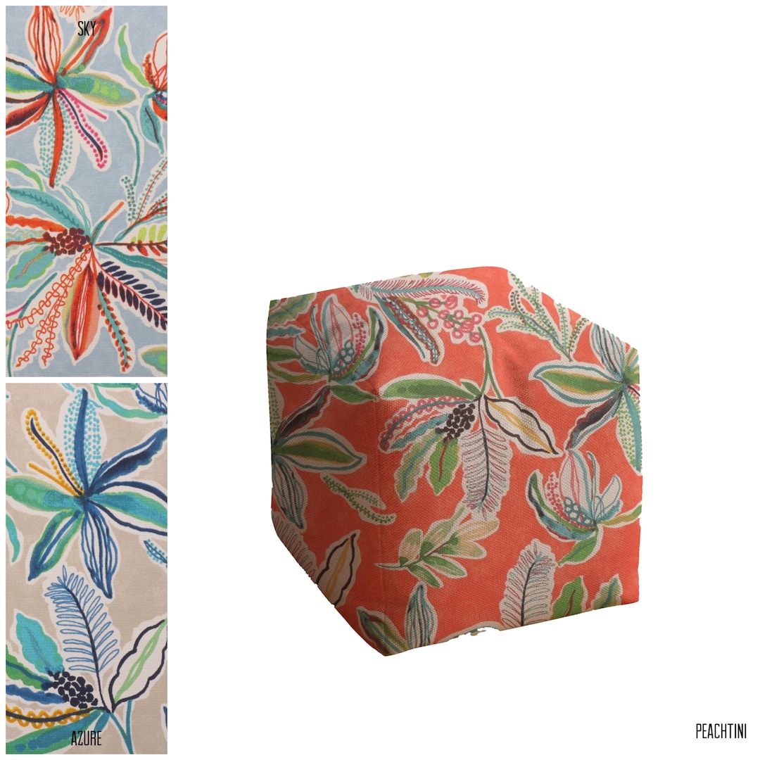 Outdoor Colorful Tropical Floral Pattern Pouf Ottoman, Colorful Pattern ...