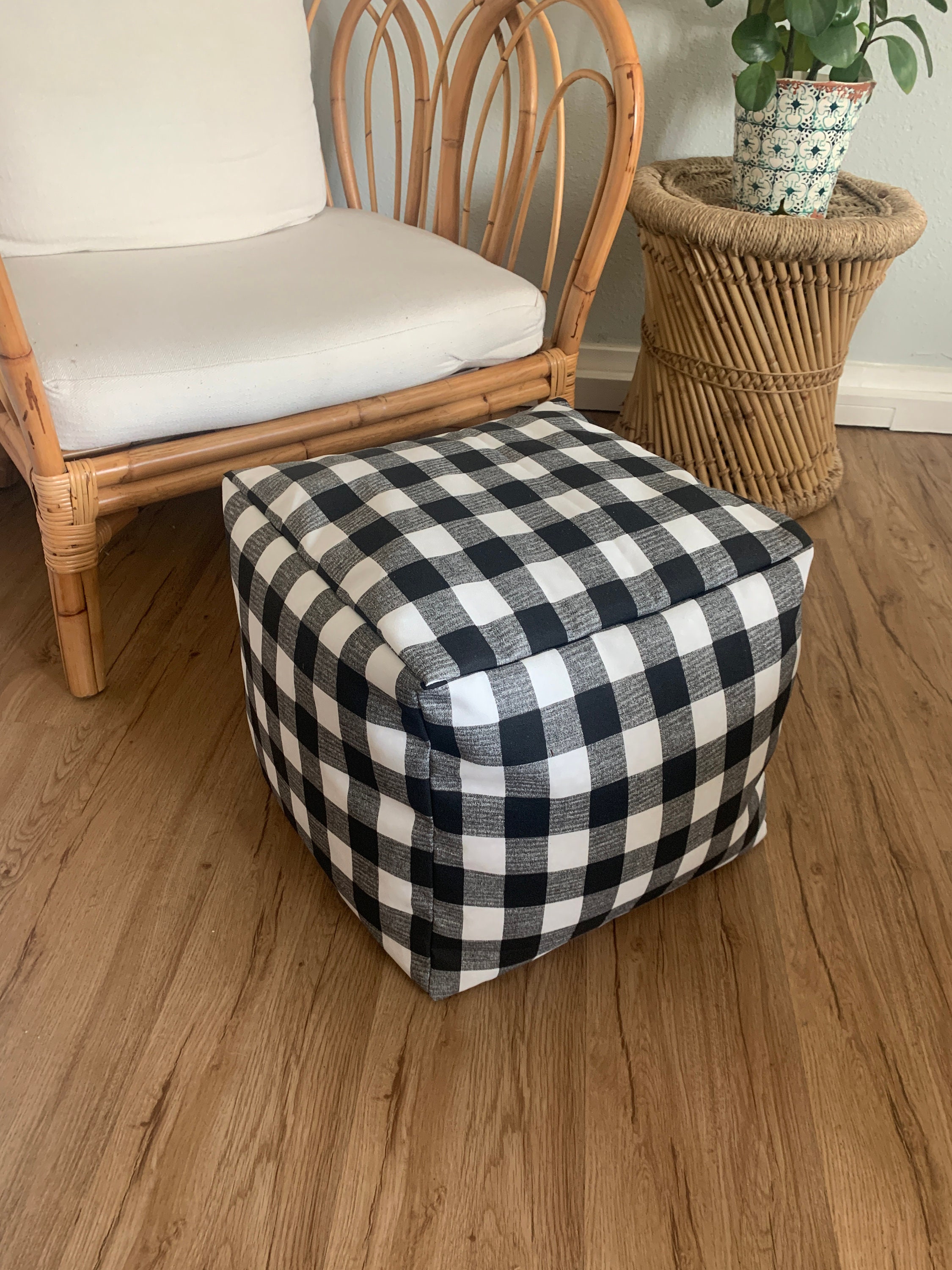 Buffalo plaid pouf store