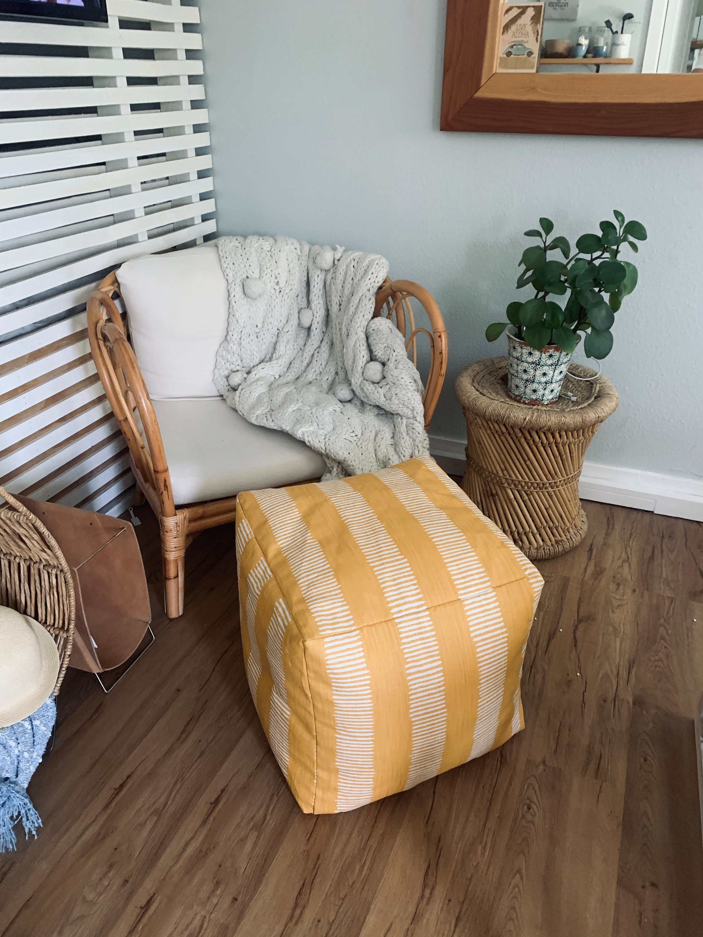 Dash Striped Pouf Ottoman Mustard Yellow Pouf Grey Pouf - Etsy