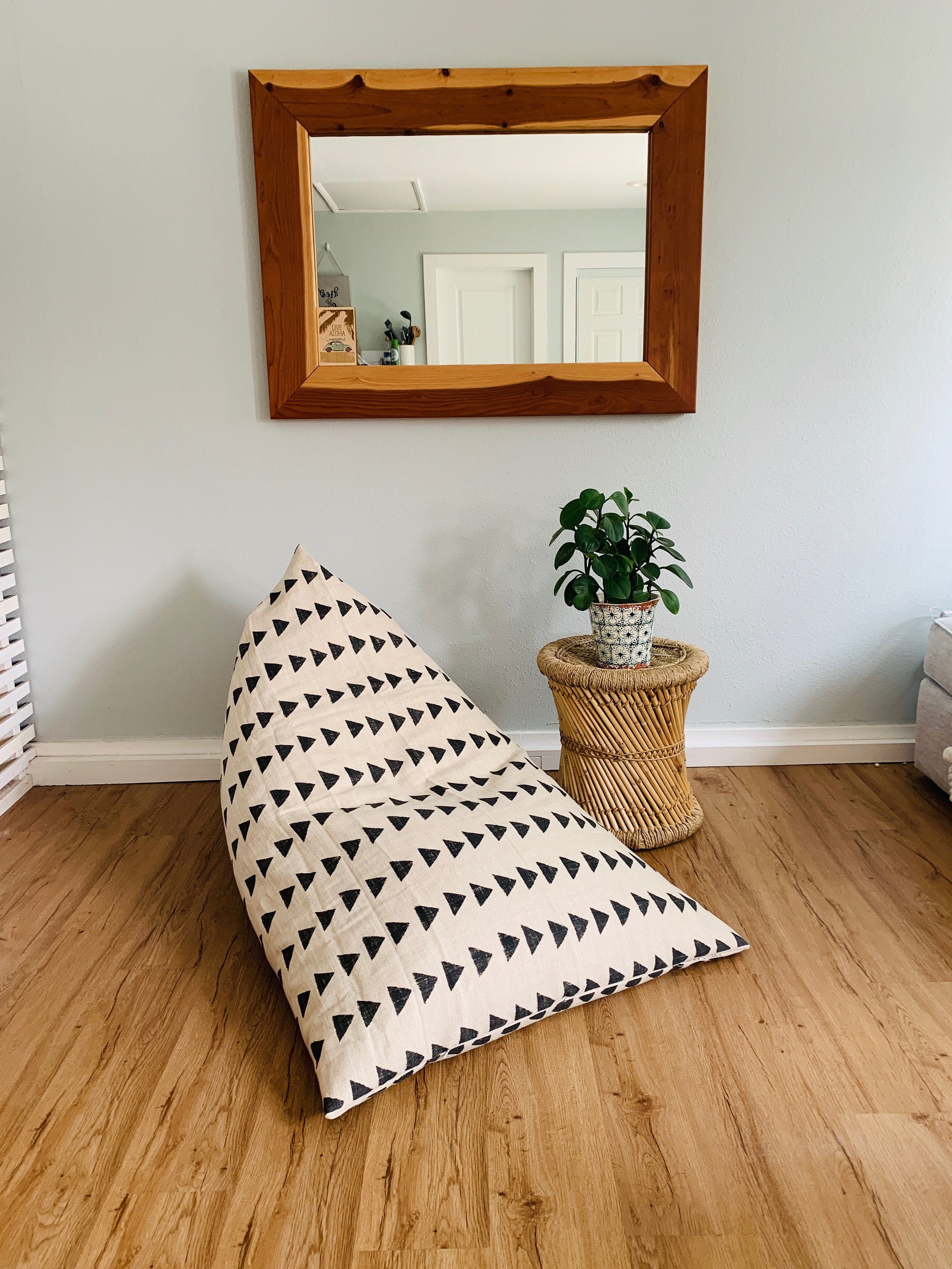 Triangle Bean Bag Chair COVER Boho Decor Off-white and Black - Etsy