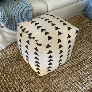 Boho Triangle Pouf Ottoman, Off-white and Black Pouf Ottoman, Blue Mud ...