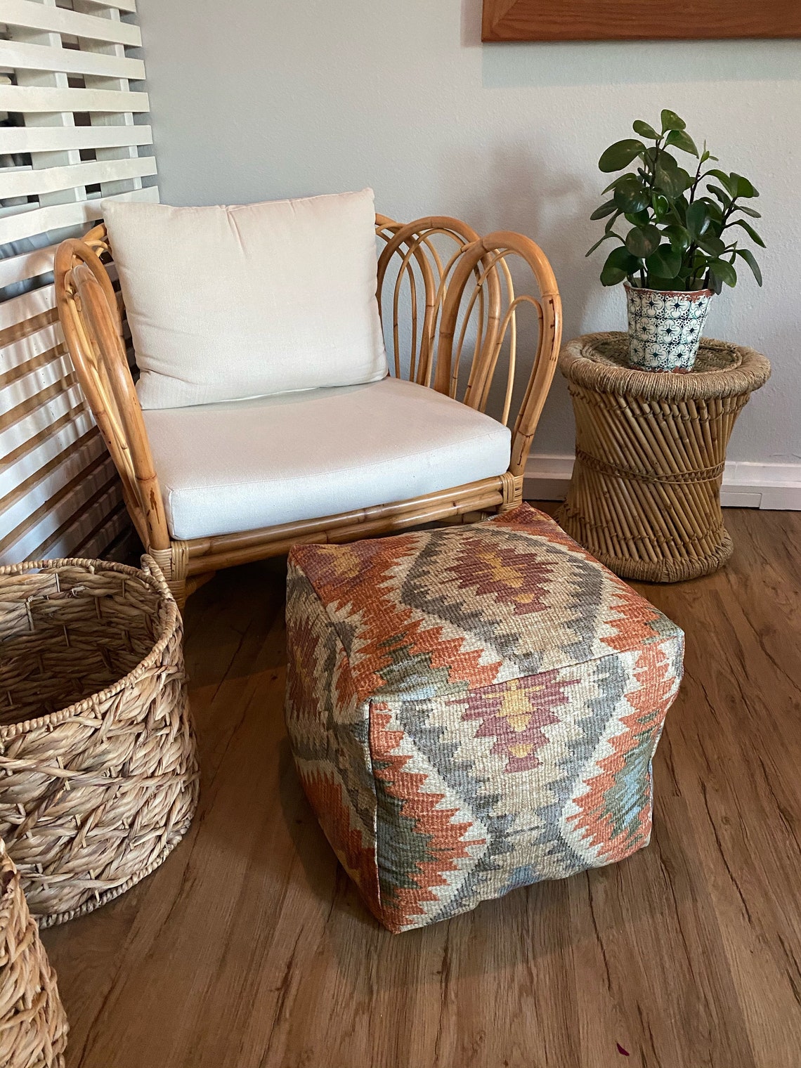 Woven Fabric Pouf Ottoman Boho Tribal Pattern Colorful Pouf - Etsy