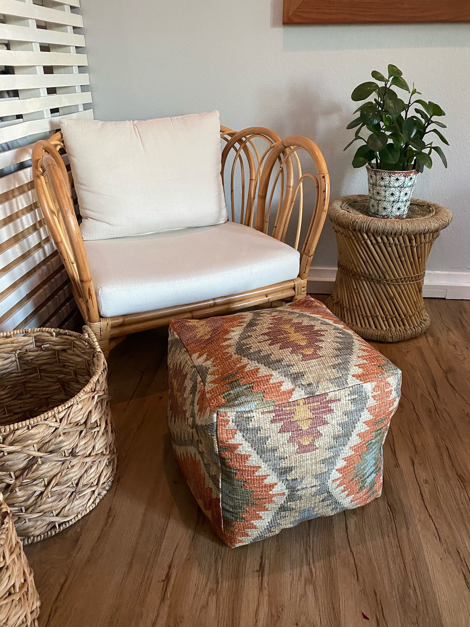 Woven Fabric Pouf Ottoman: Boho Tribal Pattern Home Decor - Etsy