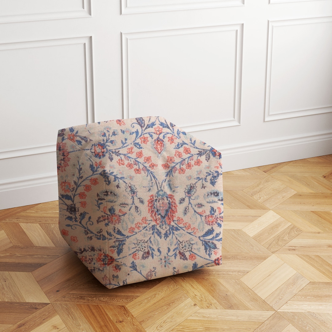 Colorful Floral Pouf, Floral Pouf, Floral Ottoman, Floral Pouf Ottoman ...