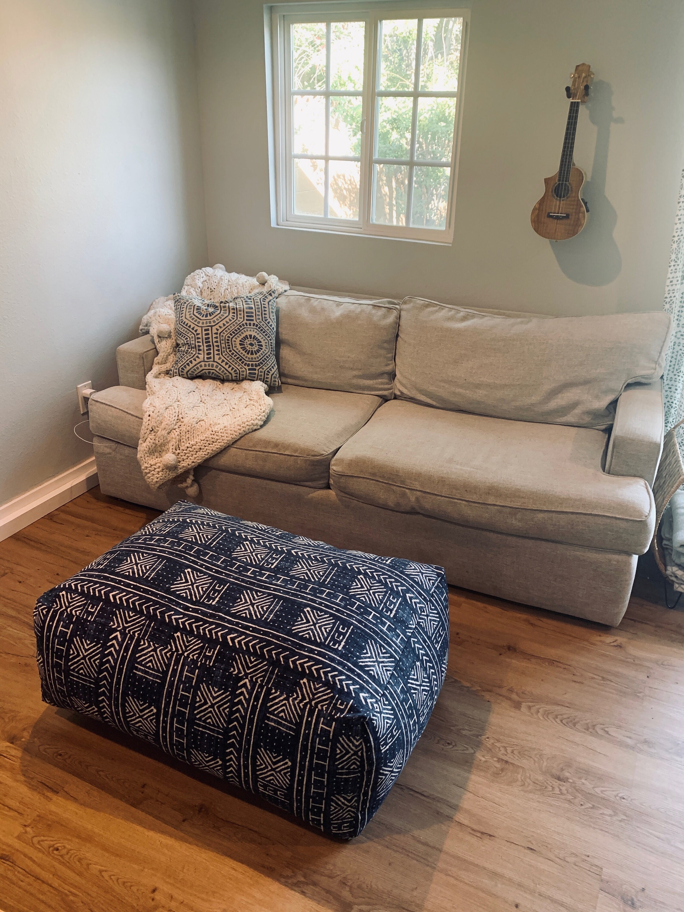 Large Pouf Ottoman Boho Pouf Large Footrest Blue Pouf - Etsy