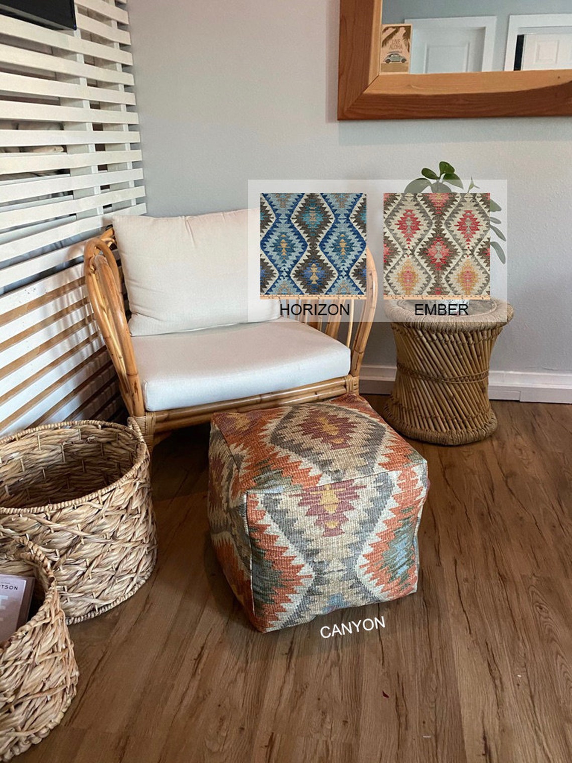 Woven Fabric Pouf Ottoman: Boho Tribal Pattern Home Decor - Etsy