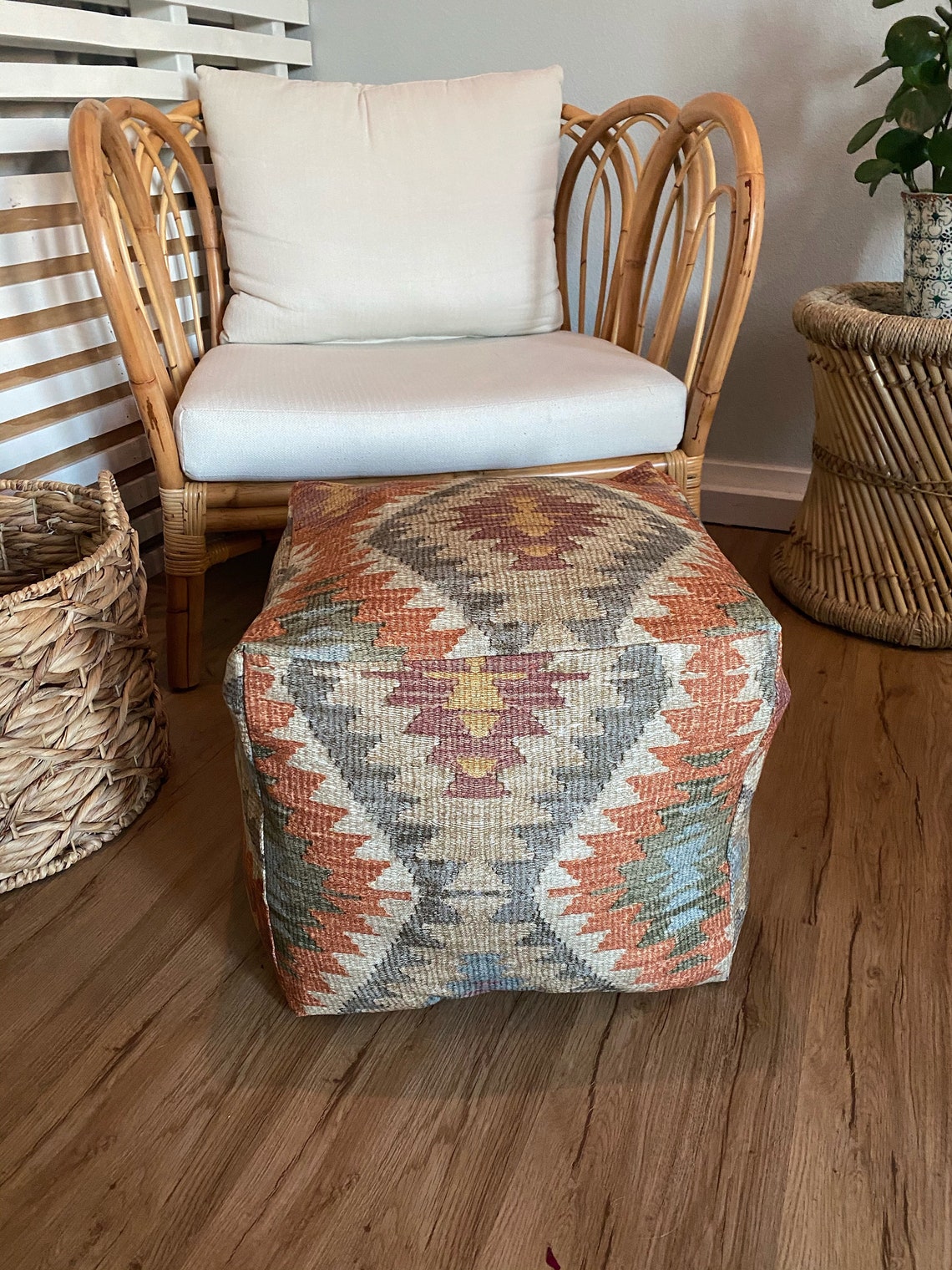 Woven Fabric Pouf Ottoman Boho Tribal Pattern Colorful Pouf - Etsy