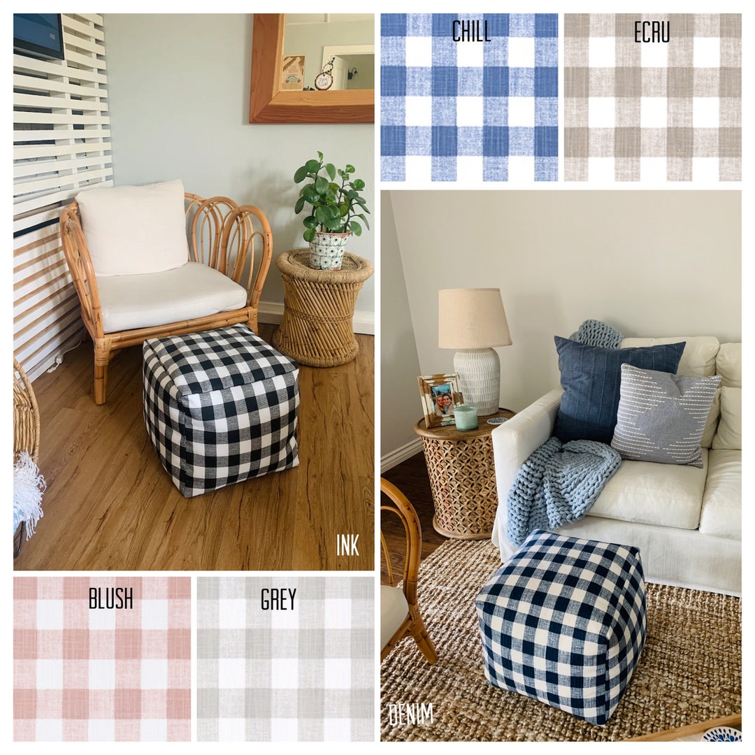 Buffalo Plaid Pouf Ottoman Blue and White Plaid Pouf Pink and White Plaid Pouf Removable and Washable Pouf Cover Etsy