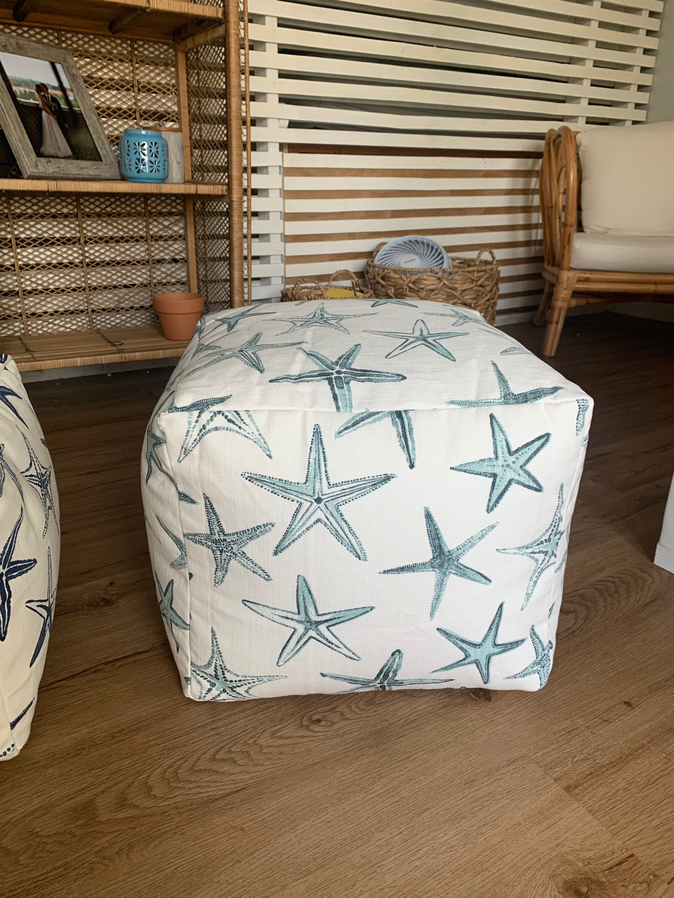 Shell Pouf Ottoman Starfish Pouf Coastal Pouf Ottoman Beach Decor Blue and White Pouf Pink and White Pouf Removable Pouf Cover Etsy