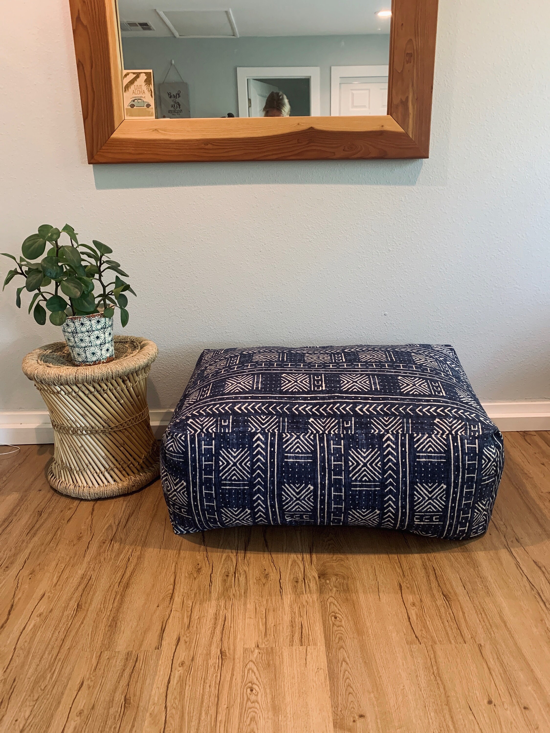 Large Pouf Ottoman Boho Pouf Large Footrest Blue Pouf - Etsy