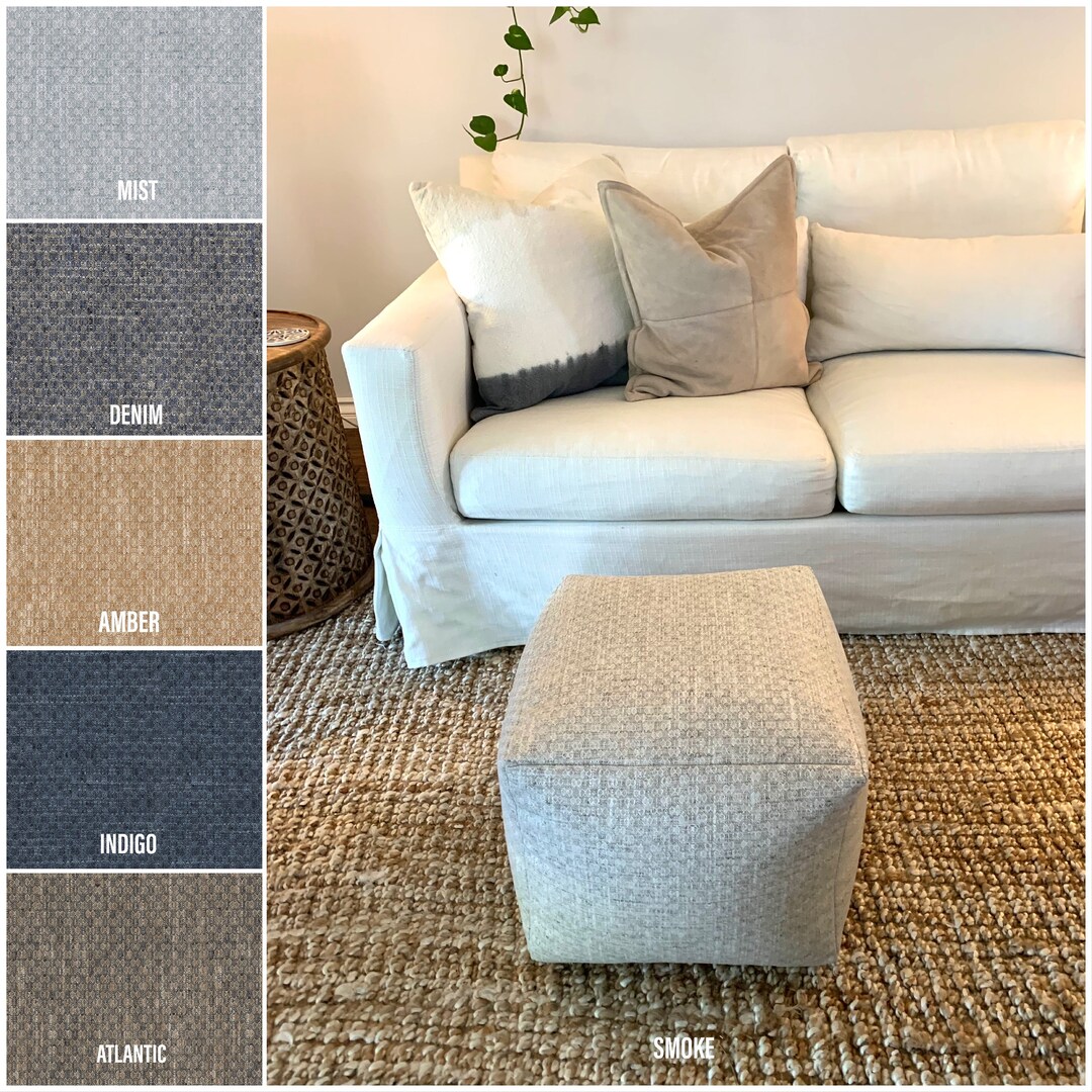 Small Pattern Woven Pouf Ottoman, Blue Woven Pouf, Grey Woven Pouf ...