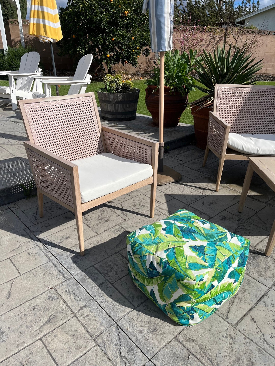 Tropical Leaf Pouf Ottoman: Washable Outdoor Footstool - Etsy