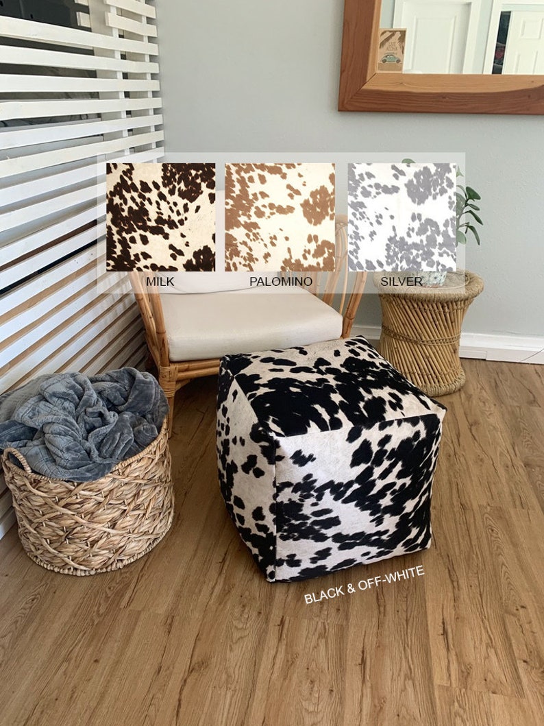 Black and White Cow Hide Pattern Pouf Ottoman Brown Black | Etsy