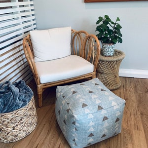 Boho Triangle Pouf Ottoman, Off-white and Black Pouf Ottoman, Blue Mud ...