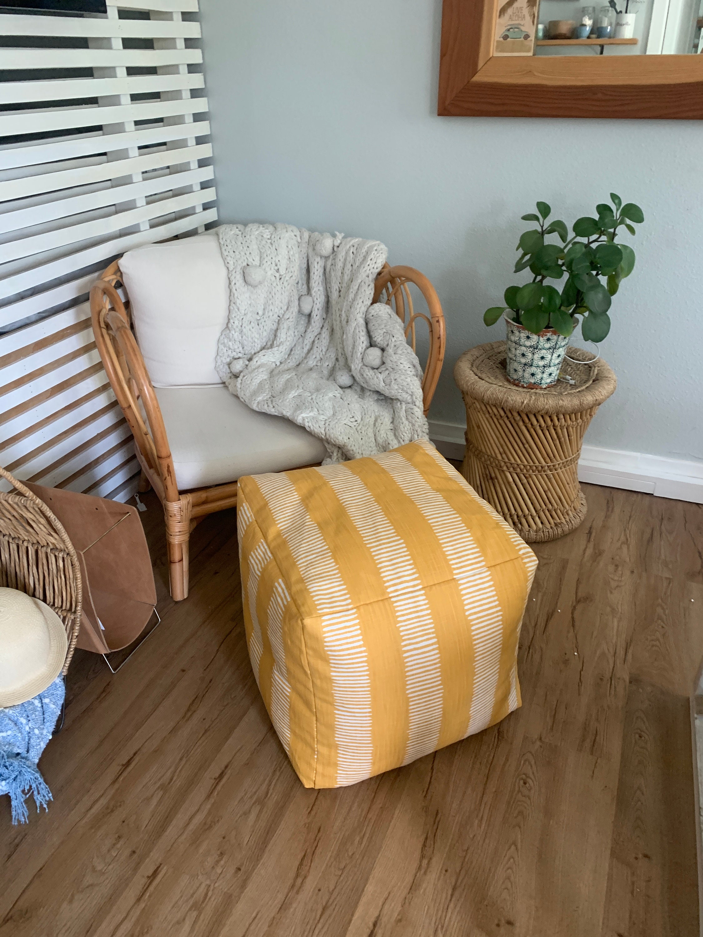 Dash Striped Pouf Ottoman Mustard Yellow Pouf Grey Pouf - Etsy