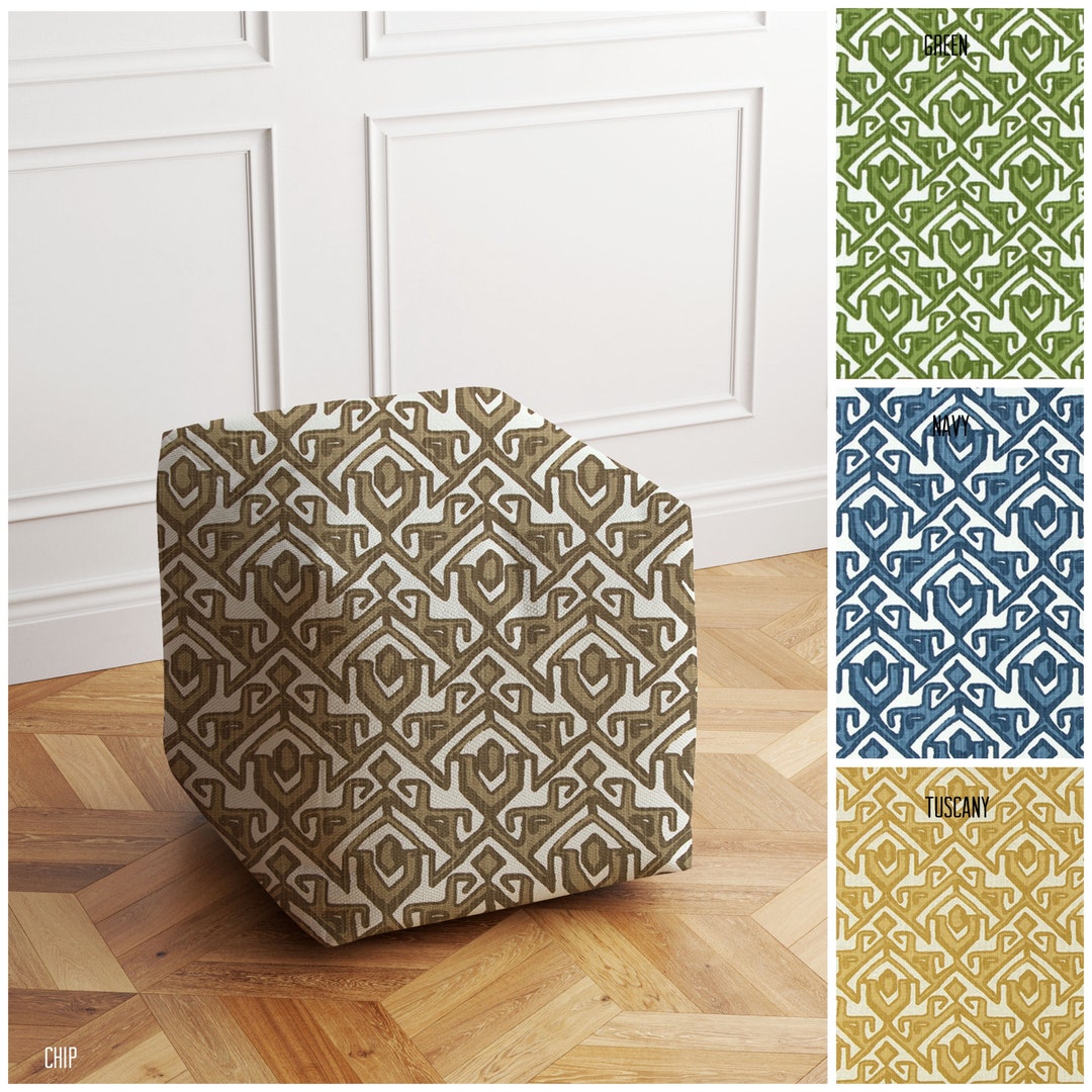 Washable Pouf Cover, Pattern Pouf Ottoman, Green and White Pattern Pouf ...
