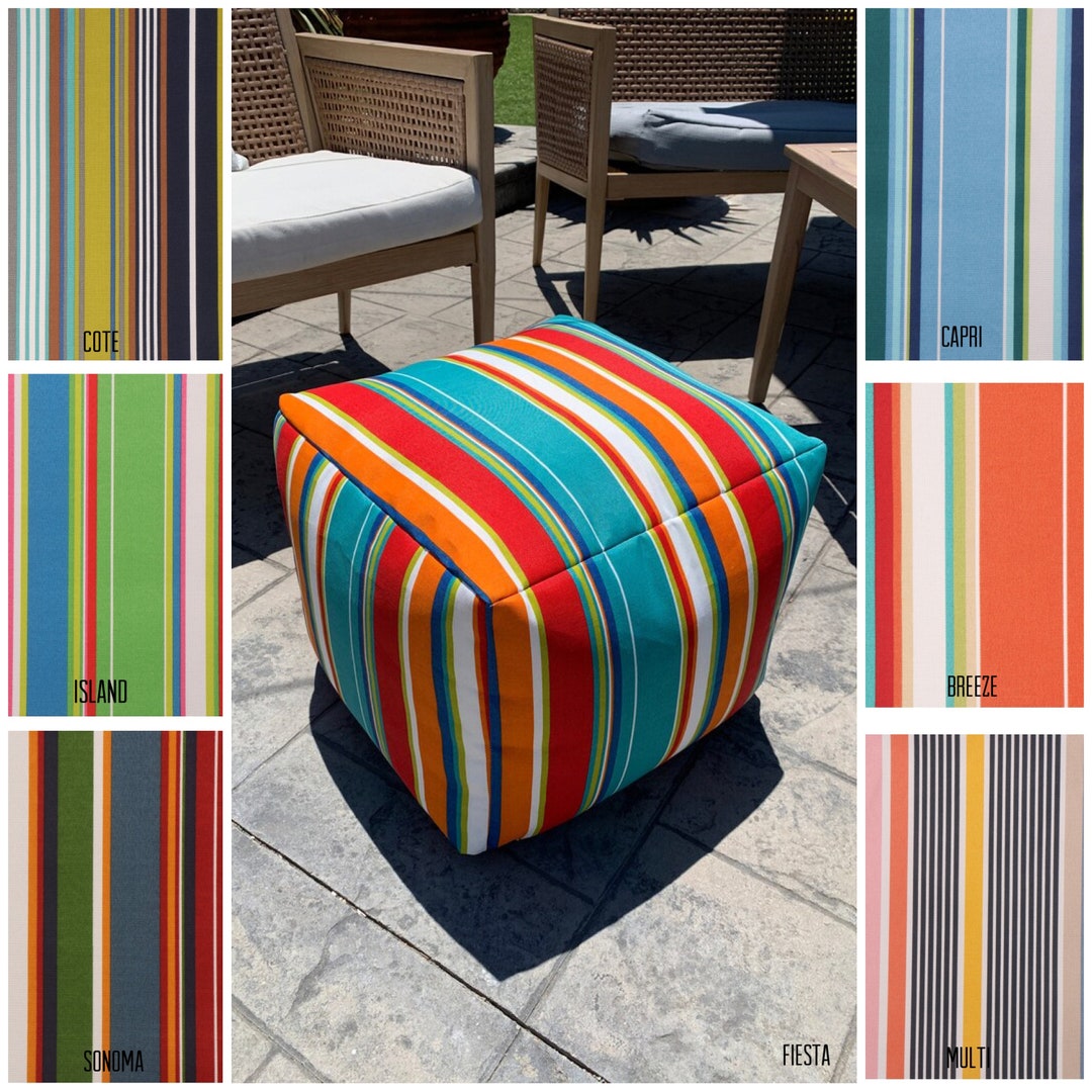 Colorful Striped Outdoor Pouf Ottoman, Outdoor Pouf, Striped Outdoor ...