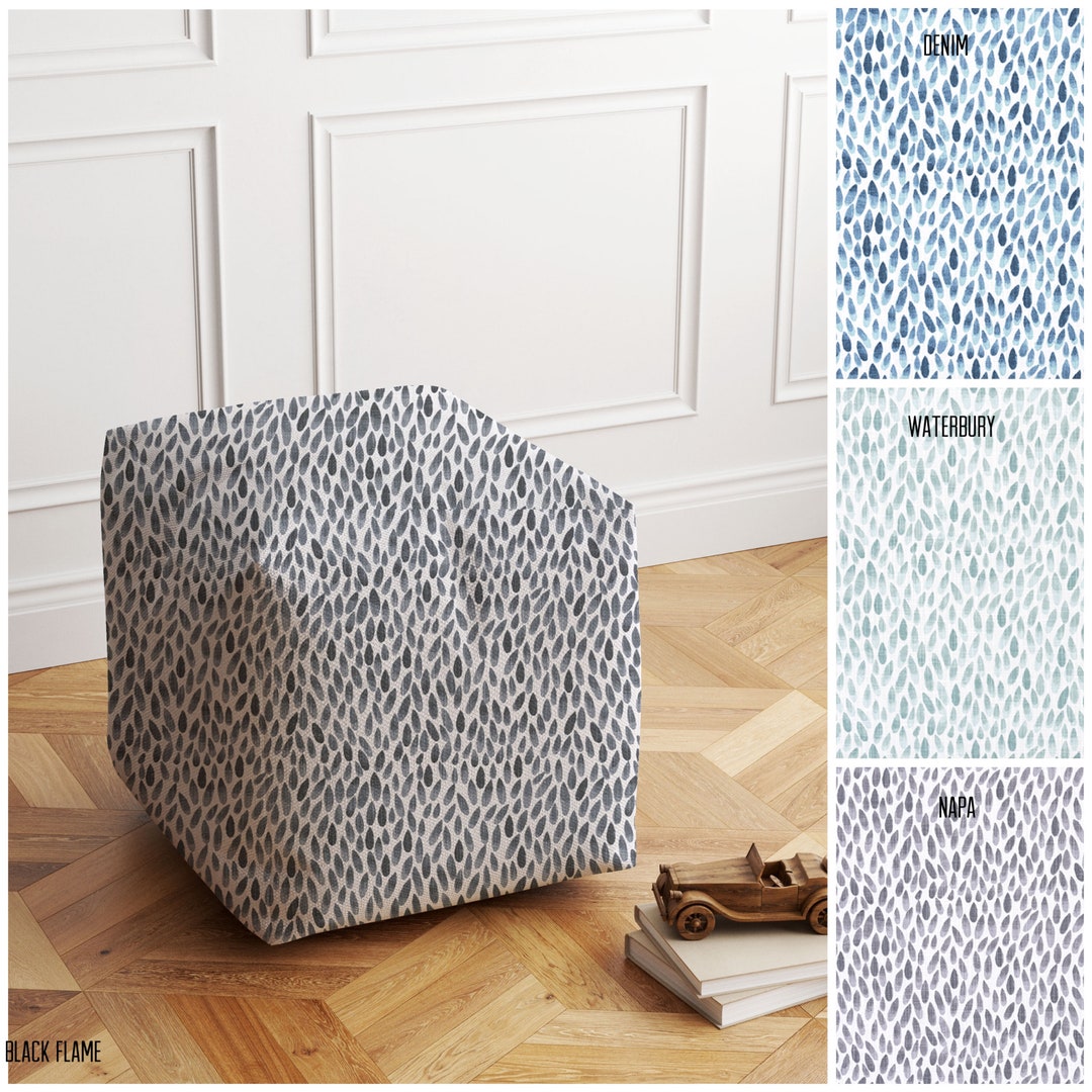 Raindrops Pouf Ottoman, Dotted Pattern Pouf, Raindrops, Blue and White ...