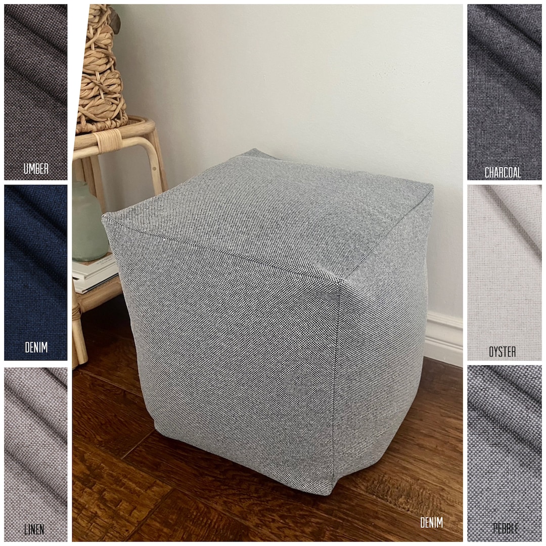 Magnolia Home Woven Pouf Ottoman: Washable Denim Fabric - Etsy