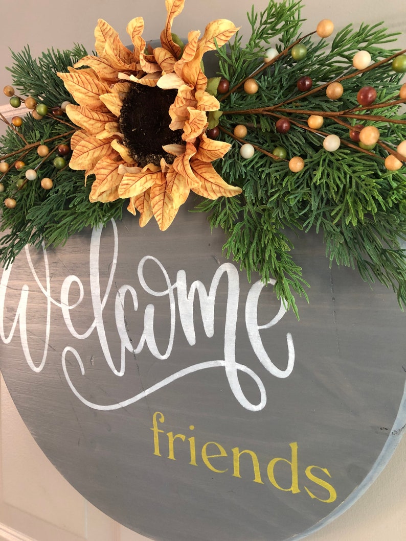 Welcome Sunflower Door Sign Round Sign 17inch - Etsy