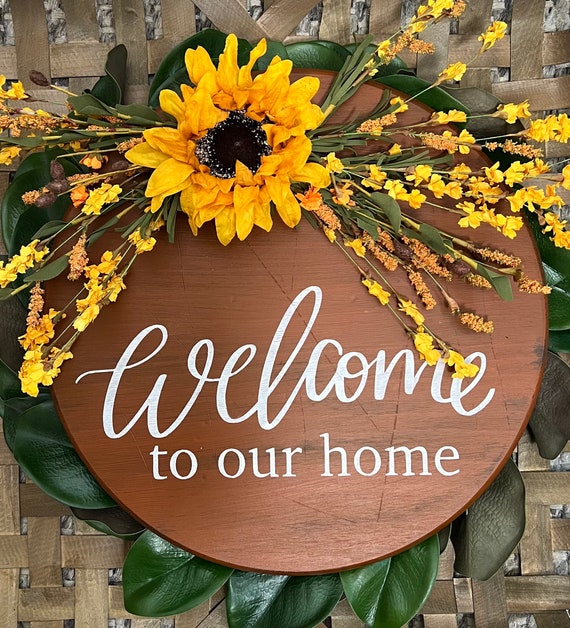 Welcome Sunflower Door Sign Round Sign 17inch - Etsy