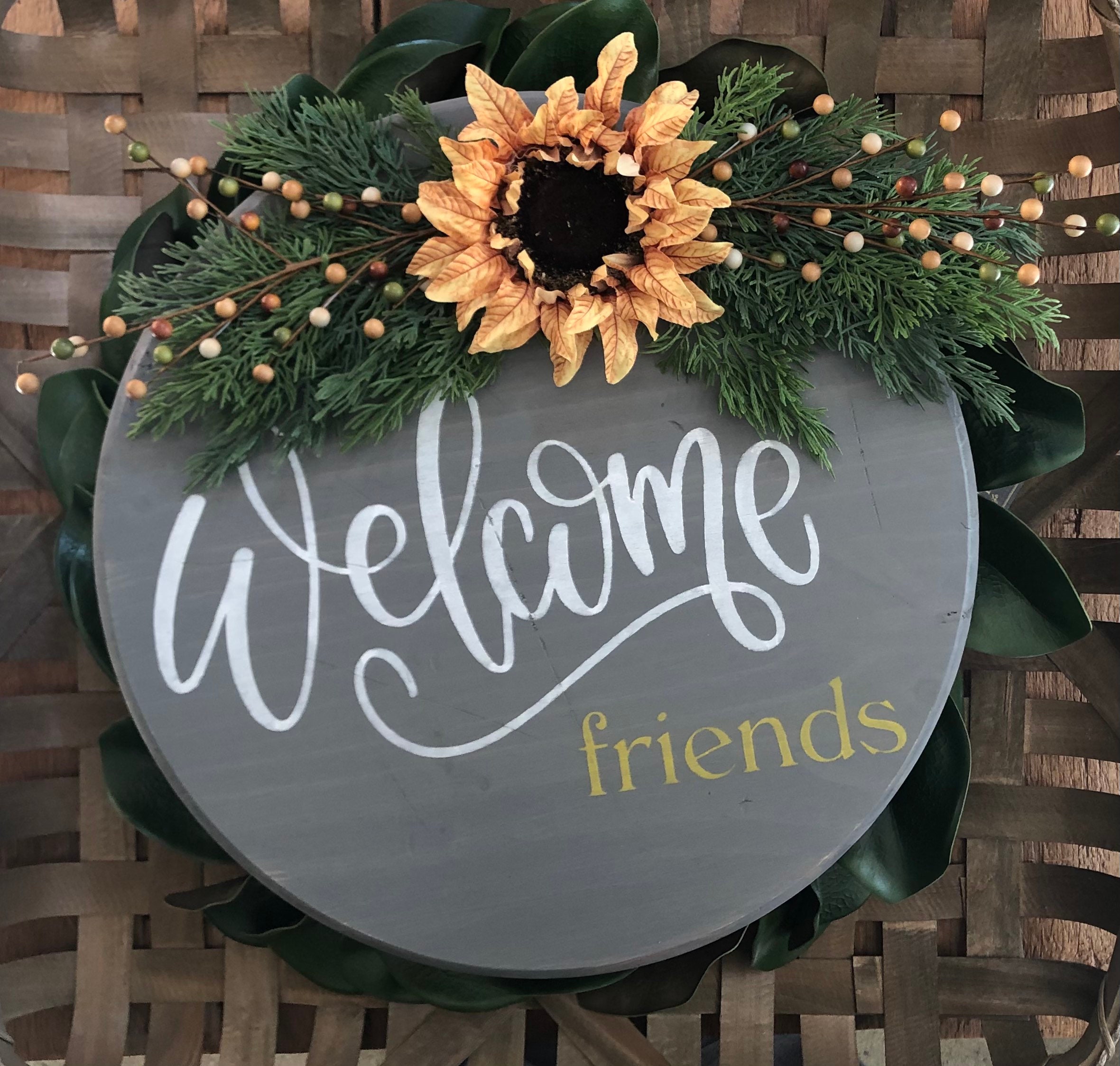 Welcome Sunflower Door Sign Round Sign 17inch - Etsy