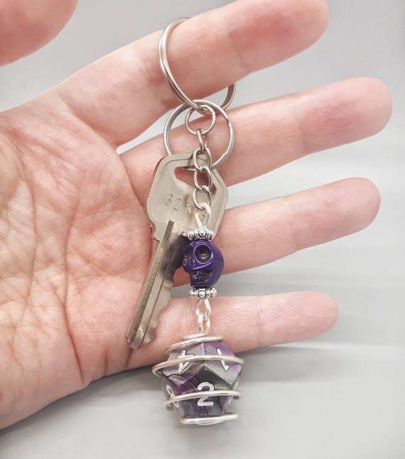 RPG Keychain Skull Geek Girl DND Dice Keychain Tabletop - Etsy