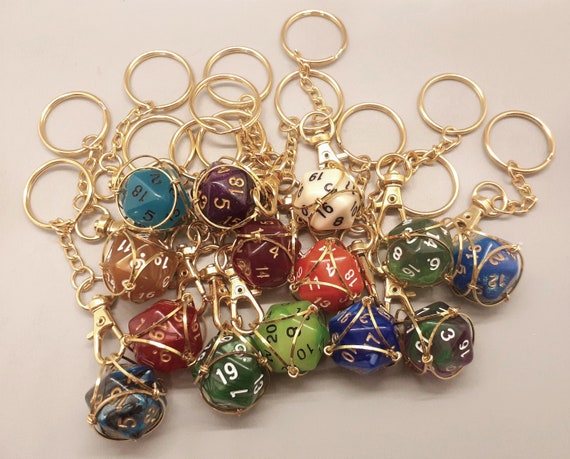 Removable D20 Cage Keychain Gold Metal Keyring DND Dice RPG | Etsy