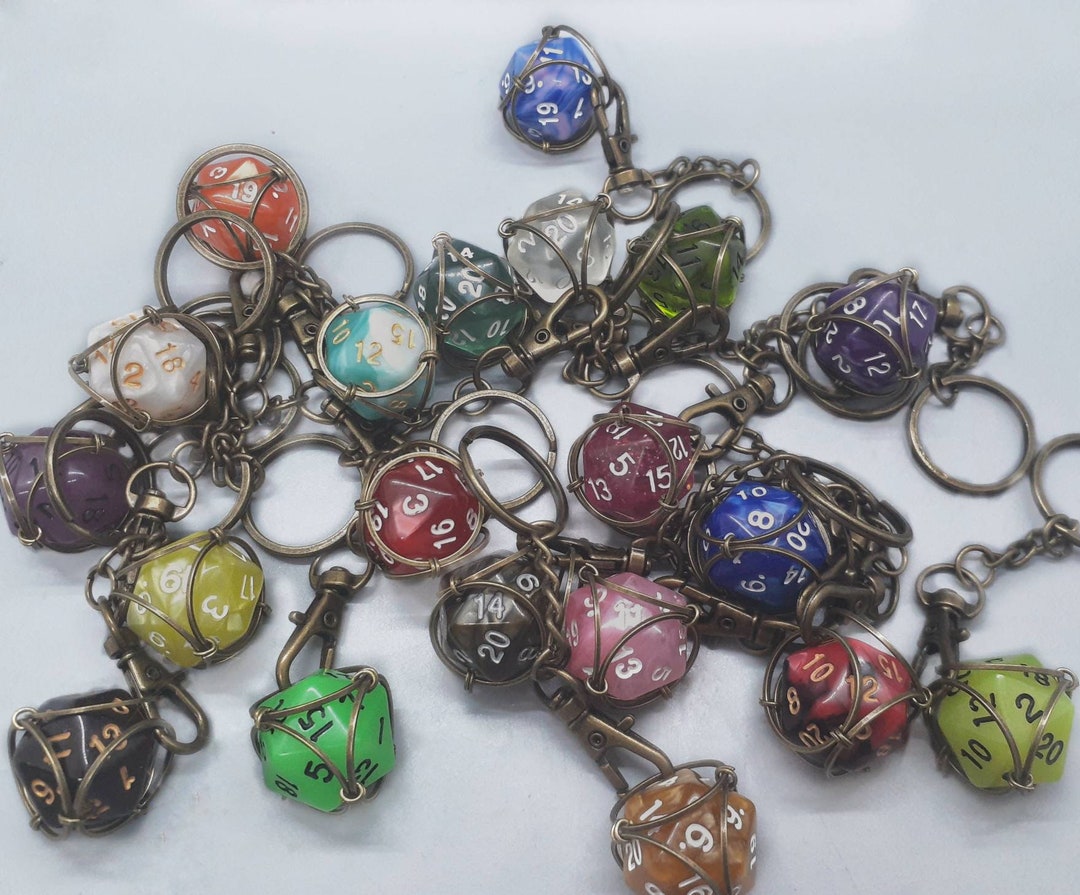 Bronze Keyring, Removable Caged D20 Keychain, TTRPG Accessories ...