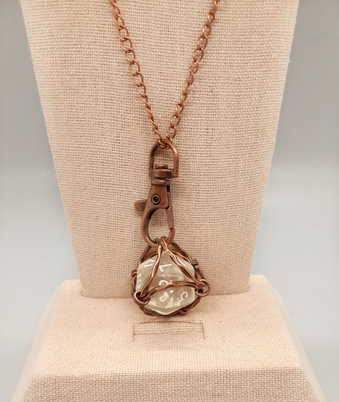 Removable D20 Necklace Copper Chain, Dice Cage Necklace, Caged D20 ...