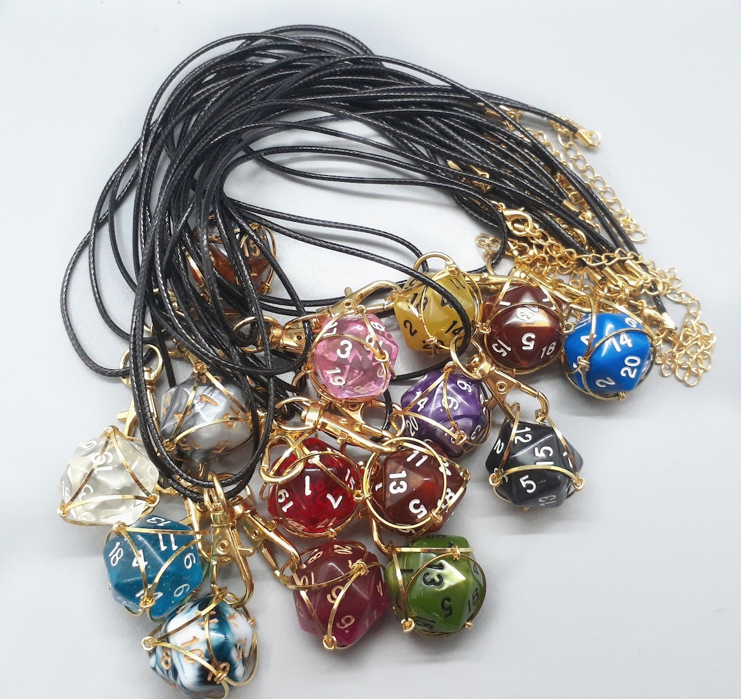 Gold Dice Pendant, Removable Caged D20 Cord Necklace, TTRPG Accessories ...