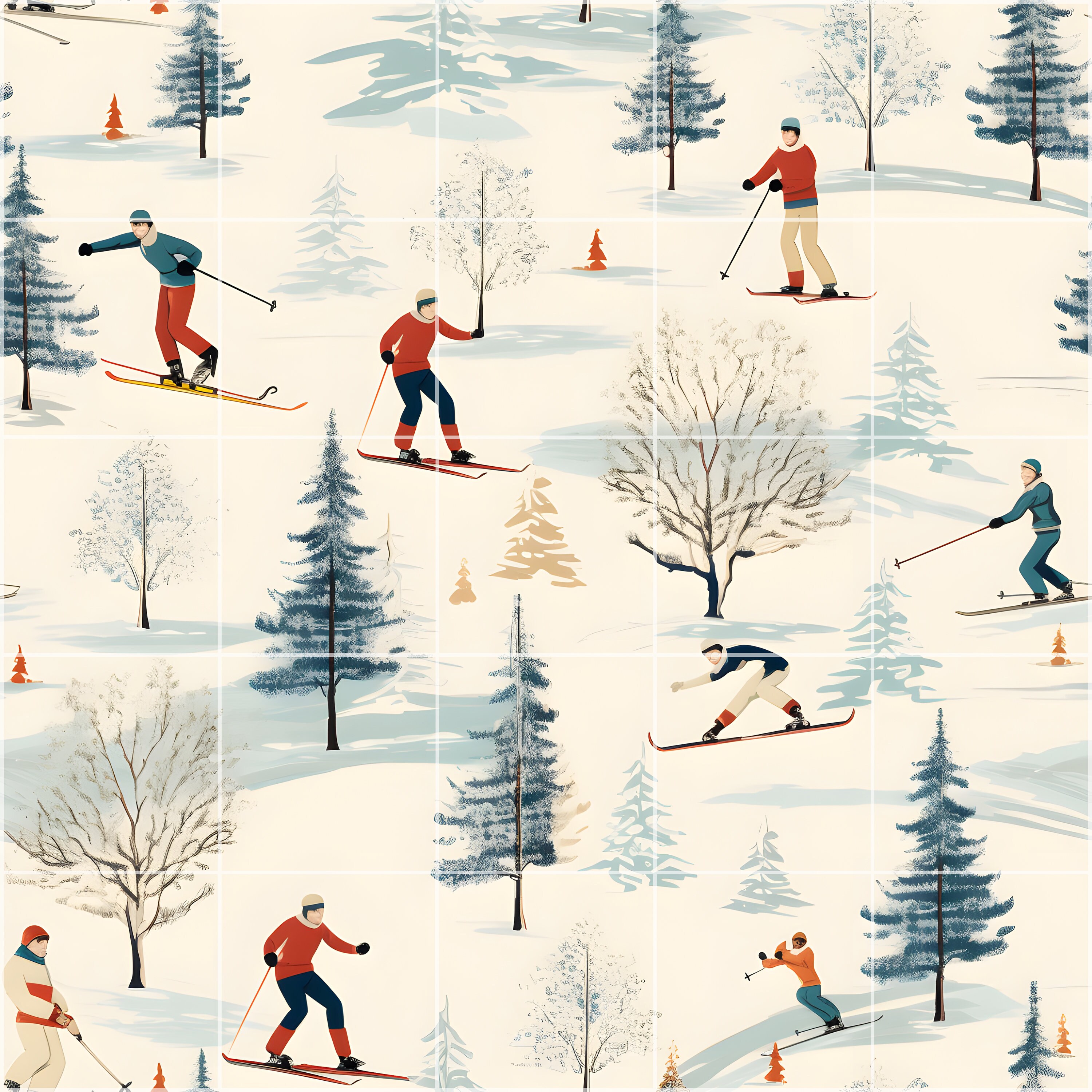 Antique Ski Digital Seamless Print Pattern Scrapbooking, Fabrics, Wallpaper, Prints, Nursery ...
