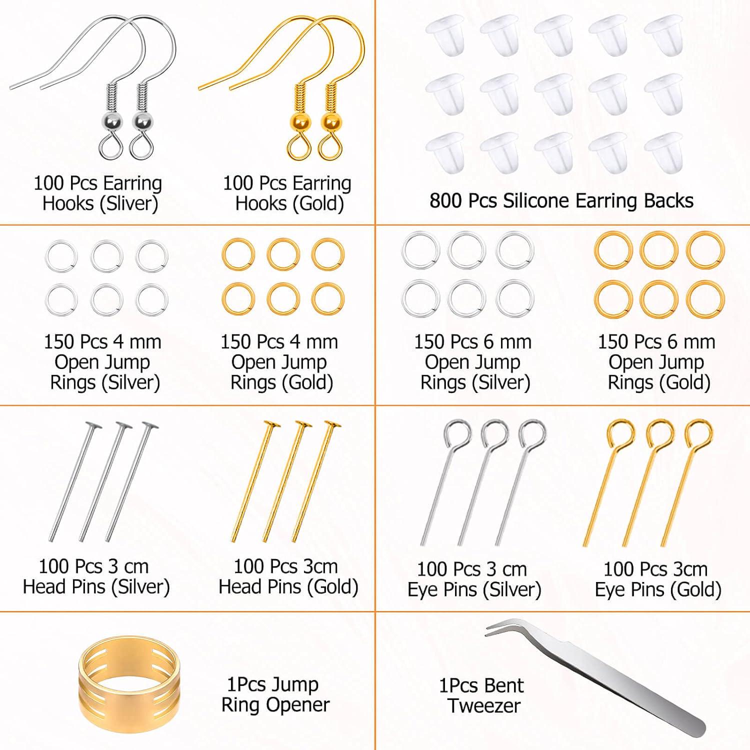 Earring Making Kit: 2000pcs Hypoallergenic Hooks, Jump Rings & Findings ...