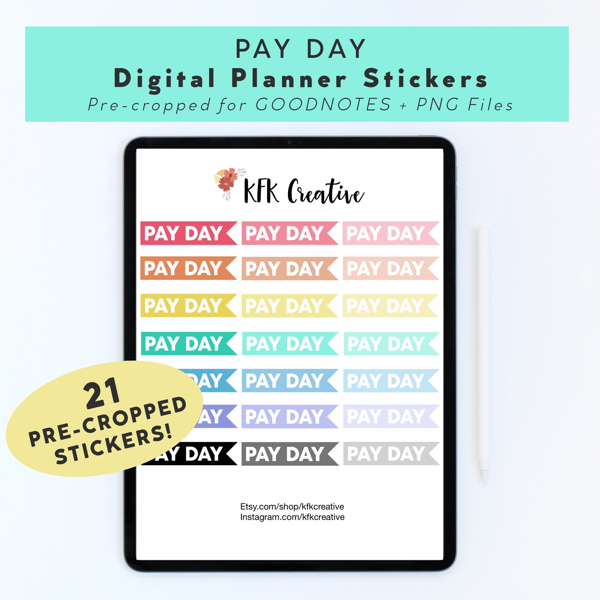 Pay Day Digital Planner Stickers | Goodnotes Stickers | Digital Journal ...