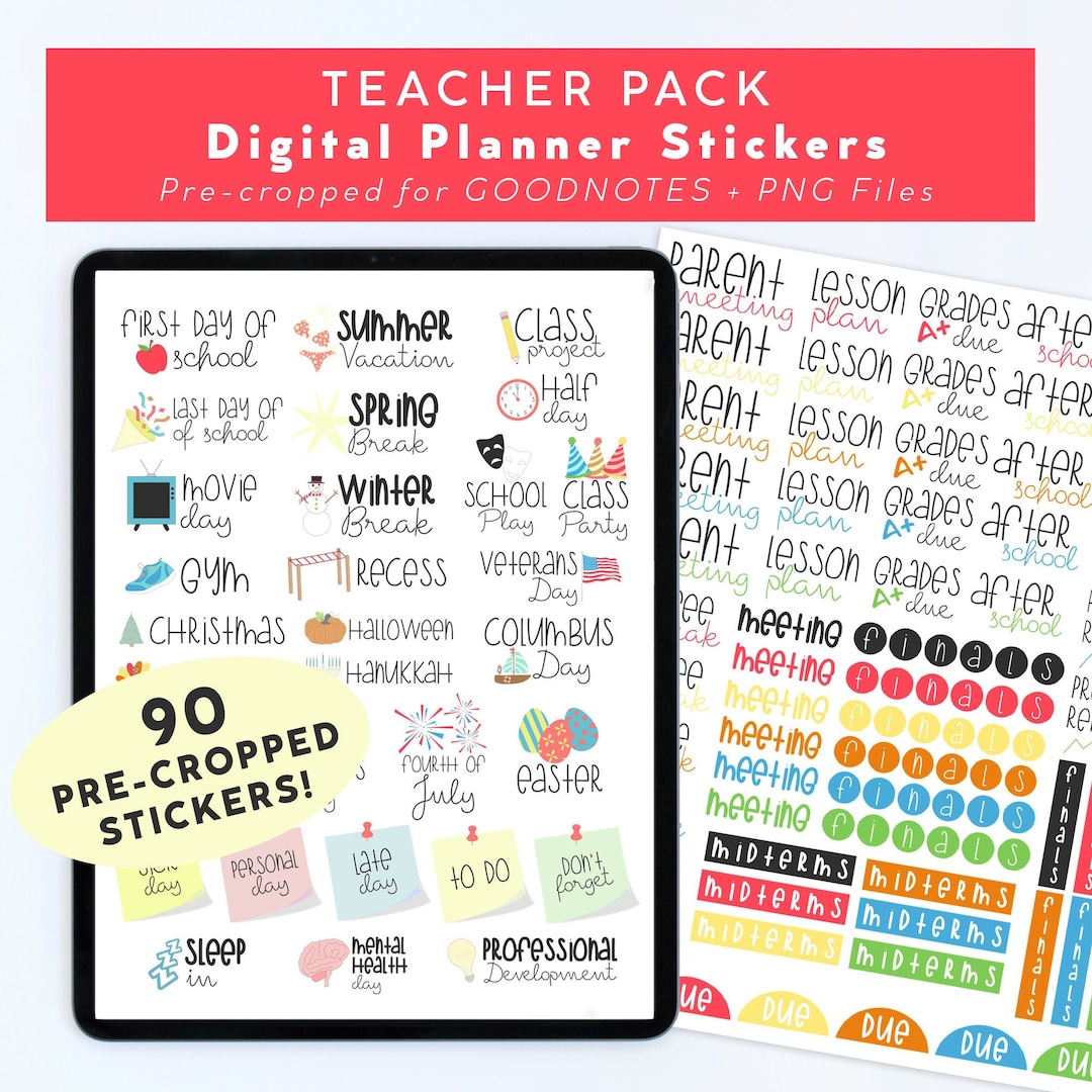 90 Teacher Digital Stickers | Goodnotes Stickers | Digital Planner ...