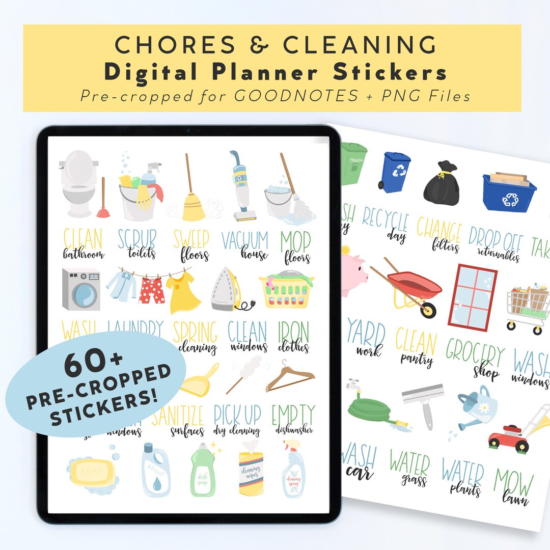 Chores and Cleaning Digital Planner Stickers | Chore Digital Stickers ...
