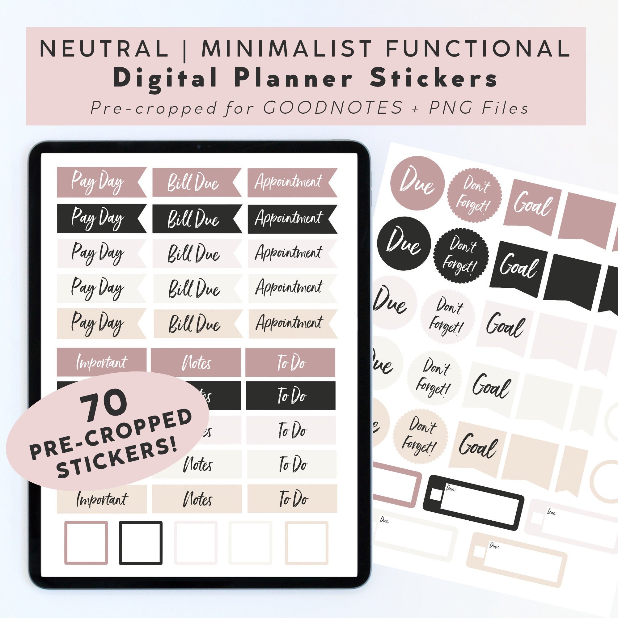 Neutral Minimalist Functional Digital Planner Stickers | Goodnotes ...