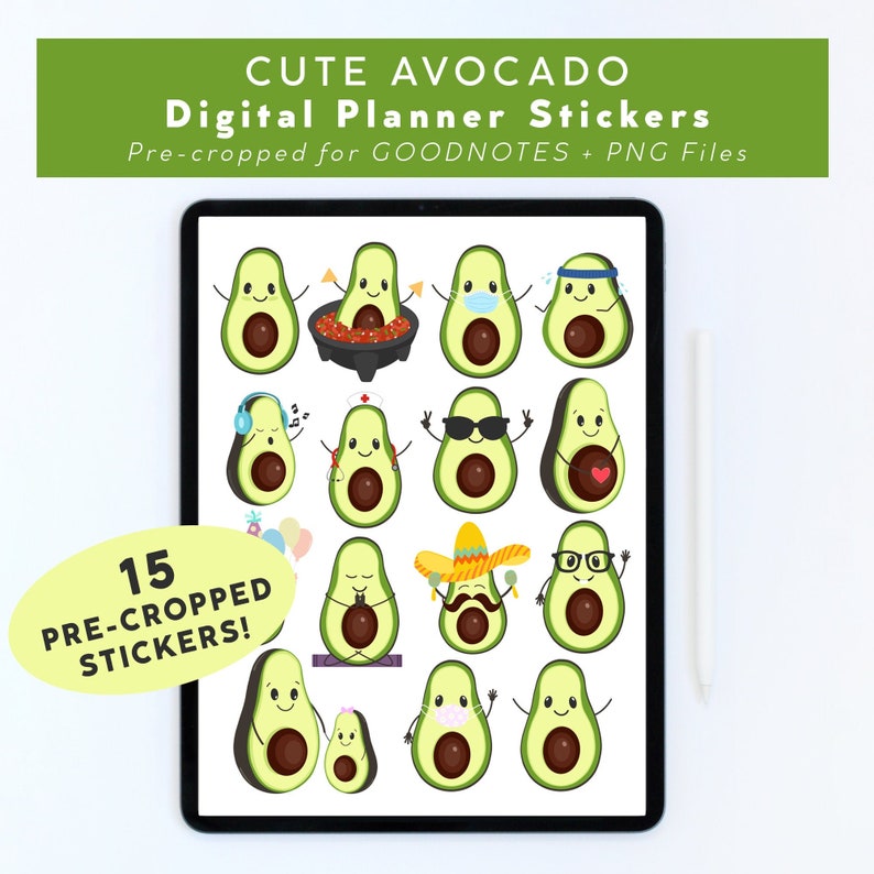 Cute Avocado Digital Planner Stickers Goodnotes Stickers Digital ...