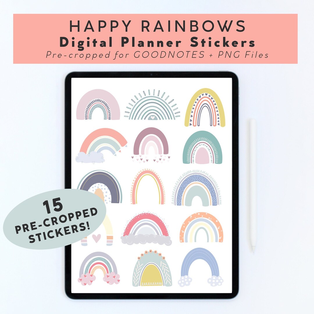 Pegatinas digitales Happy Rainbow / Pegatinas Pretty Goodnotes - Etsy ...