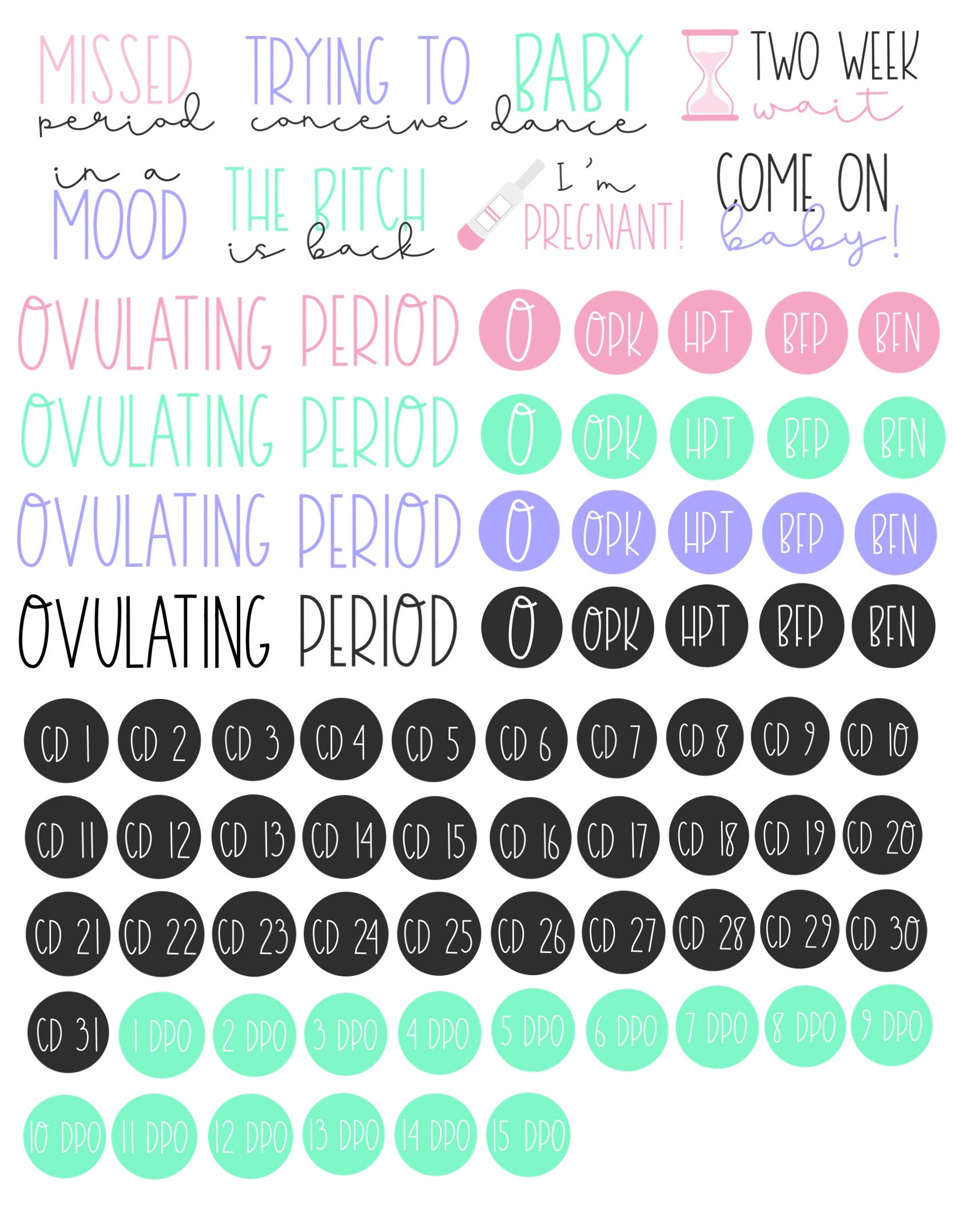 TTC Digital Stickers Trying to Conceive Stickers Ovulation Stickers ...