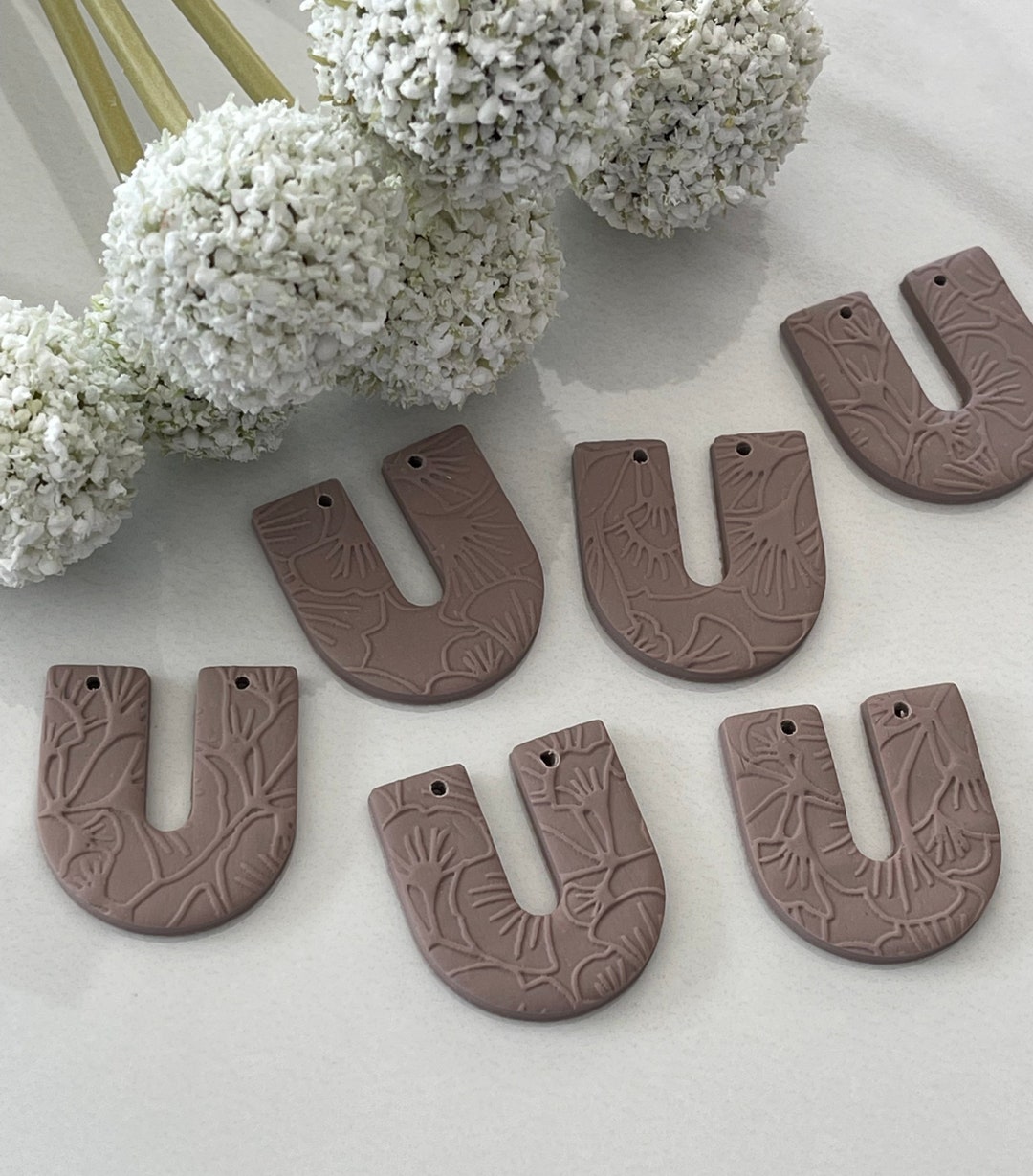 Dusty Mauve Embossed Lily Clay Connectors Findings for Earrings (1pair ...