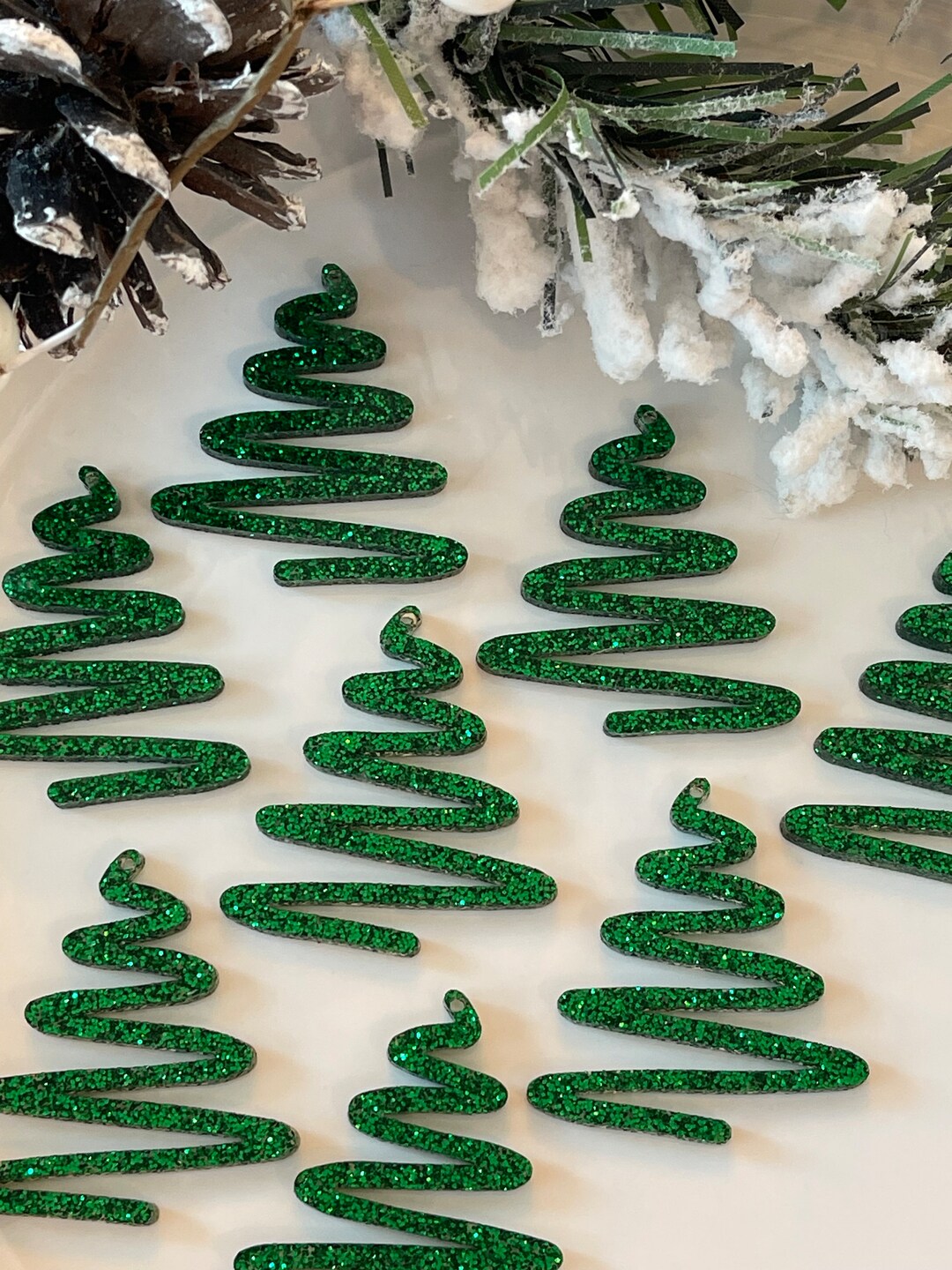 Squiggle Green Glitter Acrylic Trees 1-hole Connectors Supplies (1pair) - Etsy