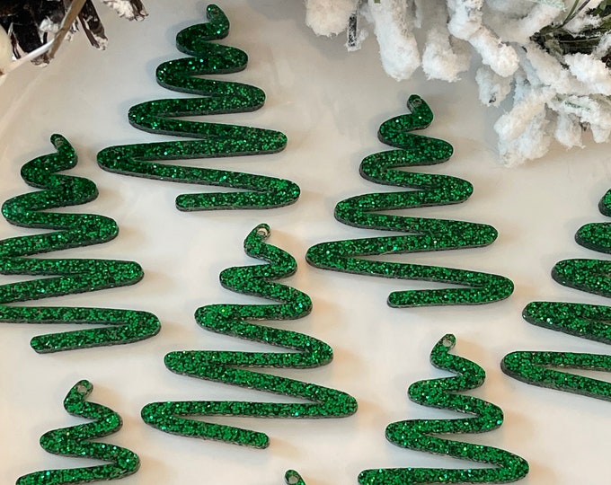 Squiggle Green Glitter Acrylic Trees 1-hole Connectors Supplies (1pair ...
