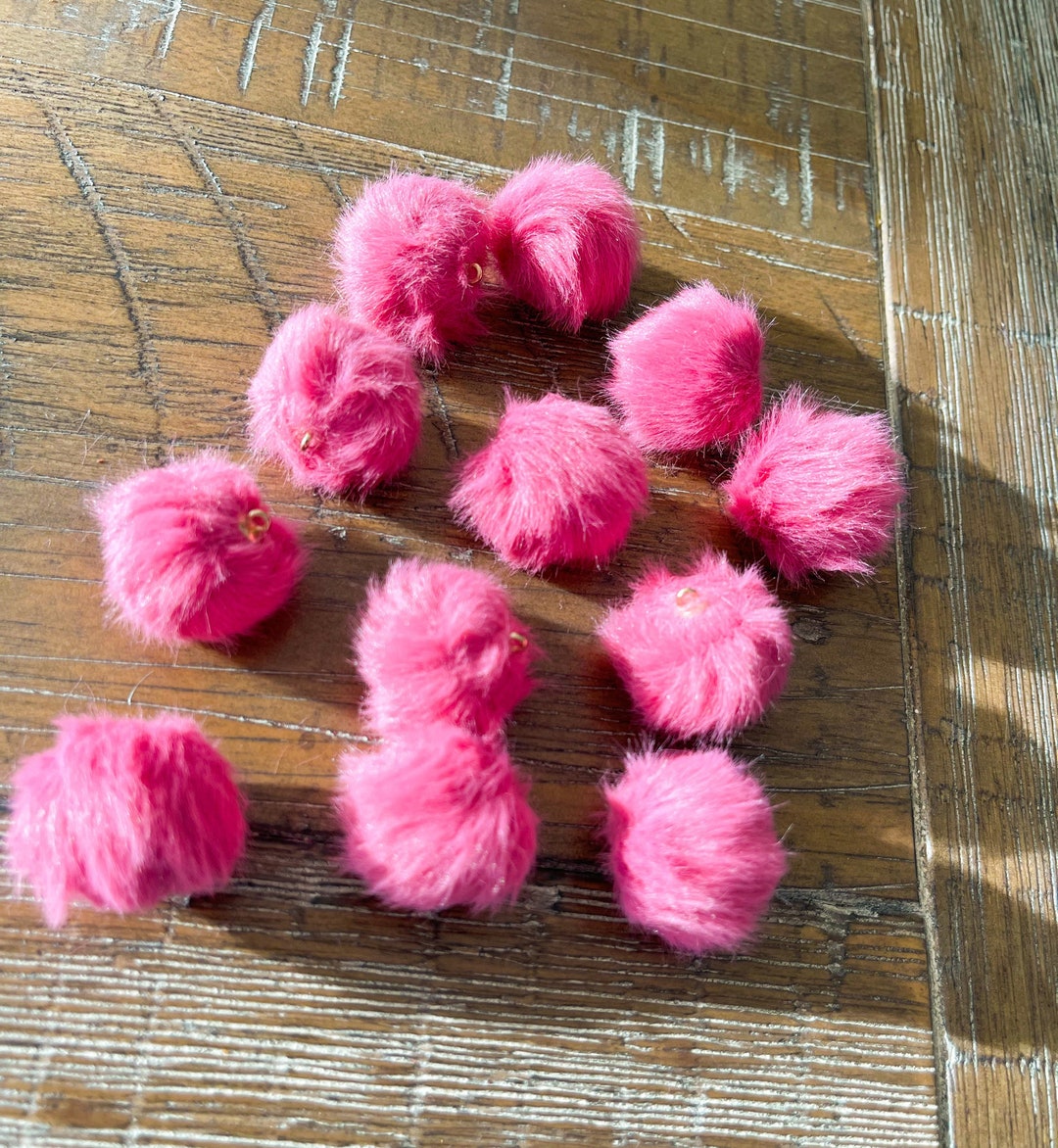 Flamingo Pink Fur Ball Charms Findings Blanks Supplies-1 Hole (1 Pair ...