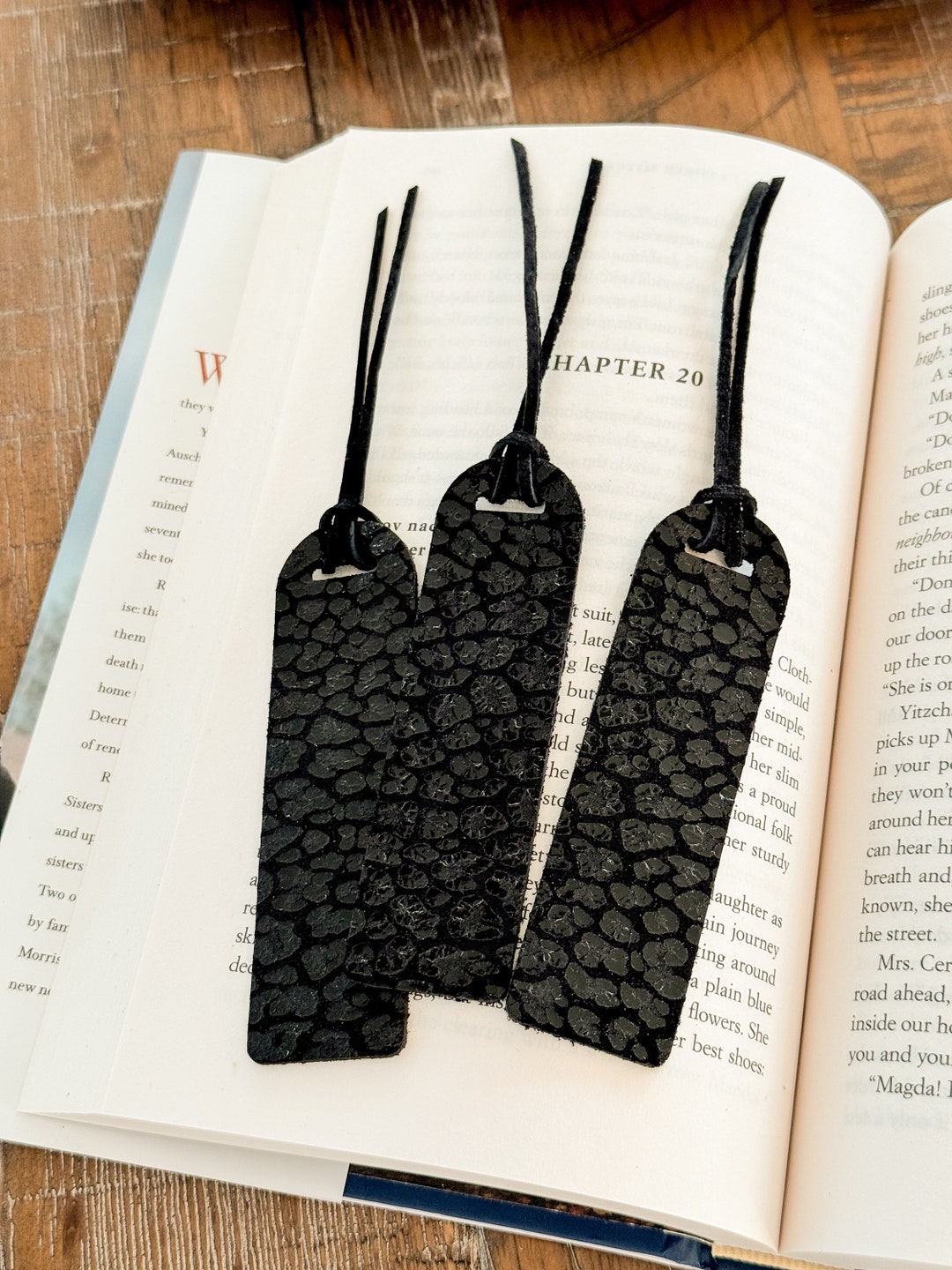 Metallic Black Leopard Genuine Leather Suede Bookmark-domed Rectangle ...