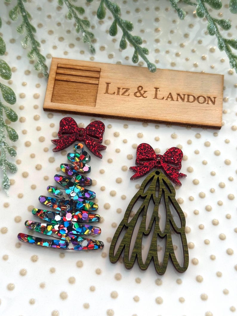 Red Glitter 2-hole Acrylic Bow Findings Blanks for DIY Earrings (2pairs ...