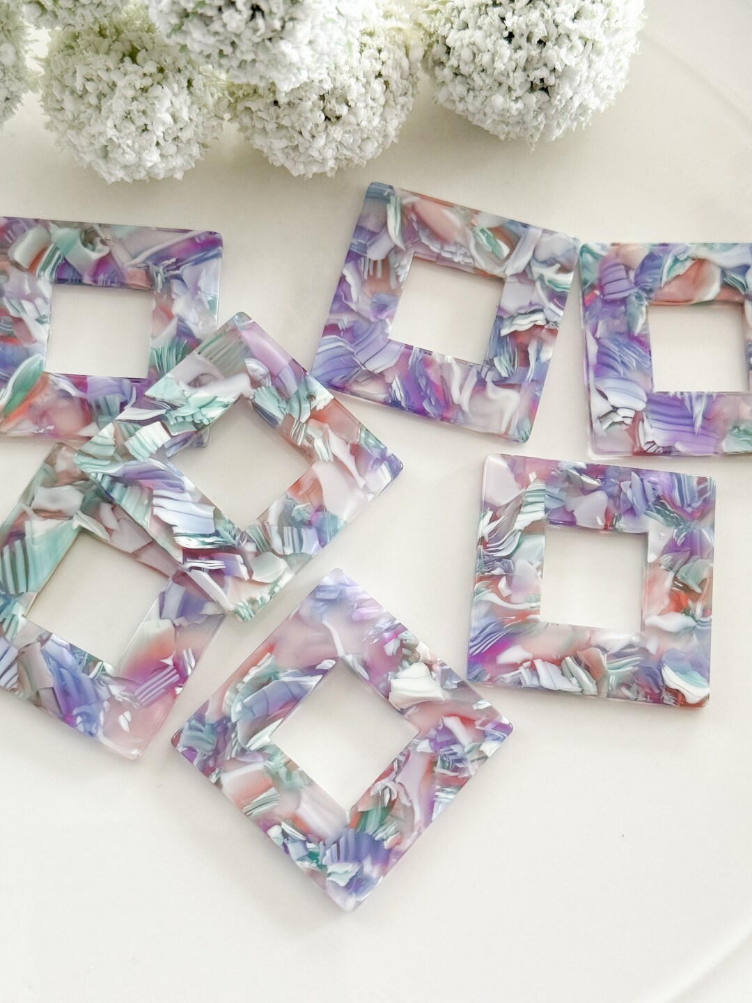 Spring Break Square Acrylic Findings Blanks Supplies Connectors 1-hole ...