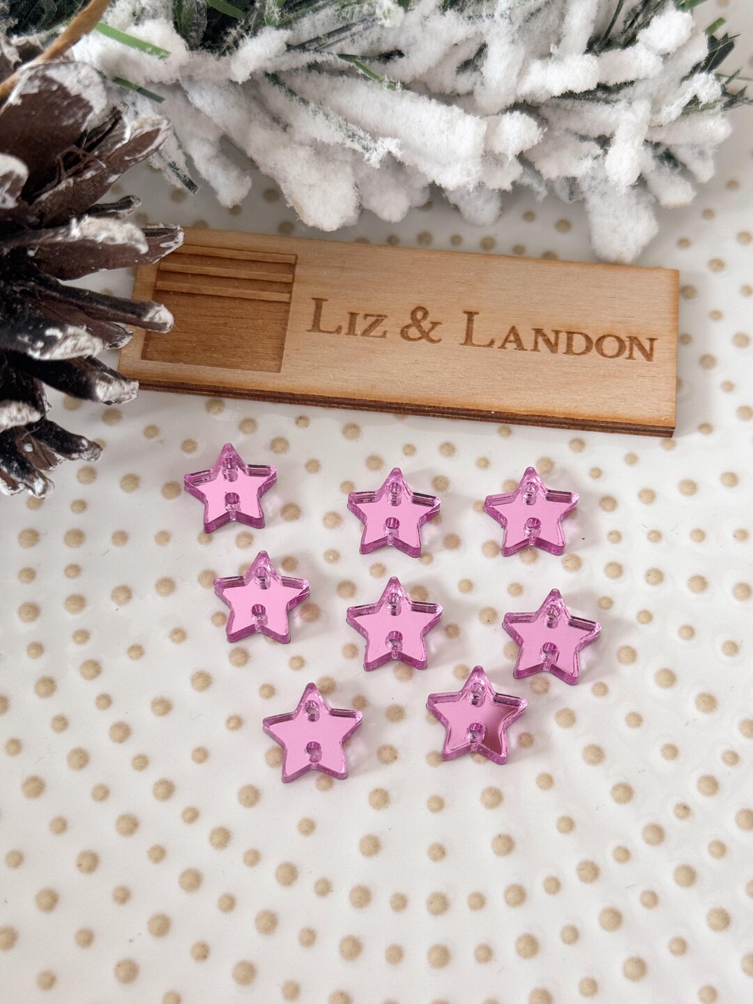 Mirrored Pink Acrylic 2-hole .50” Stars Findings Blanks Connectors (2 ...