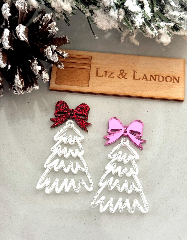 Red Glitter 2-hole Acrylic Bow Findings Blanks for DIY Earrings (2pairs ...